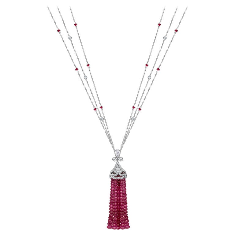 Garrard 'Fuchsia' 18 Karat White Gold White Diamond and Ruby Necklace ...