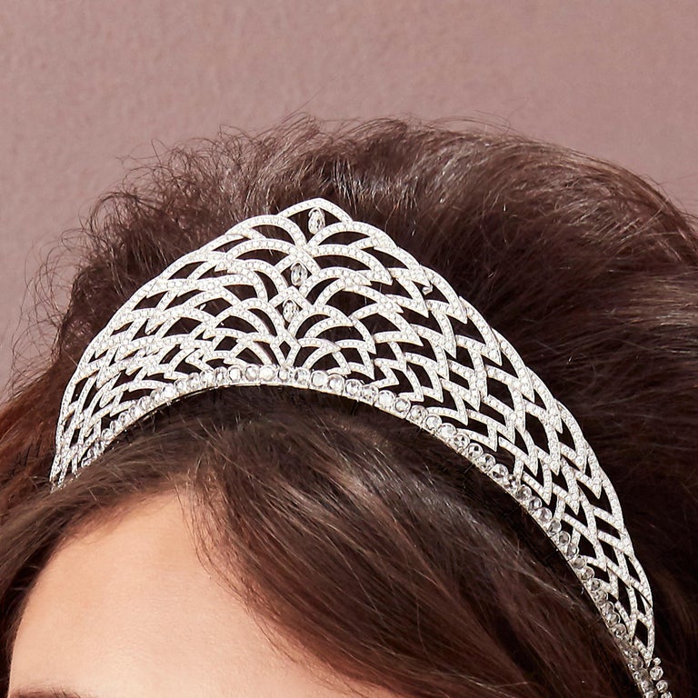 Garrard 'Laurel Tiara' 18 Karat White Gold White, Rose Cut and ...