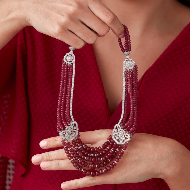 Garrard 'Red Rose' 18 Karat White Gold White Diamond Ruby Necklace For ...
