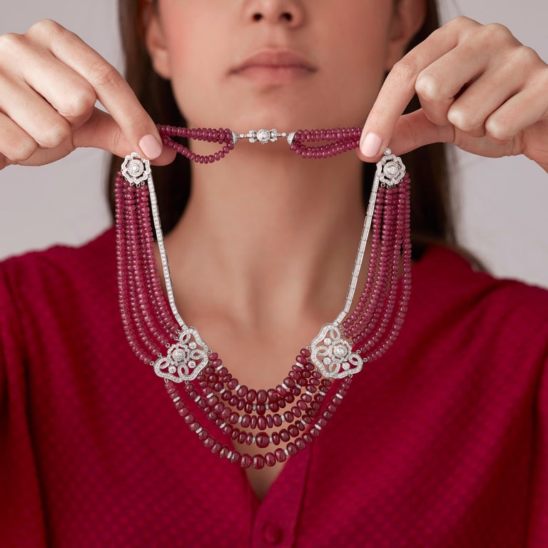 Garrard 'Red Rose' 18 Karat White Gold White Diamond Ruby Necklace For ...