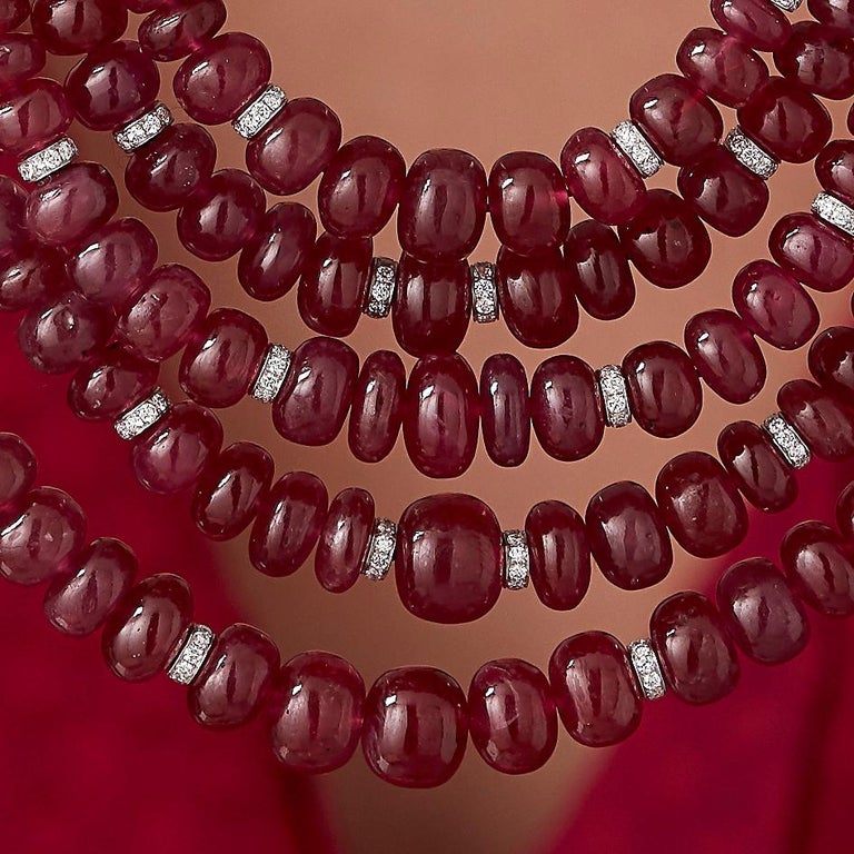 Garrard 'Red Rose' 18 Karat White Gold White Diamond Ruby Necklace For ...