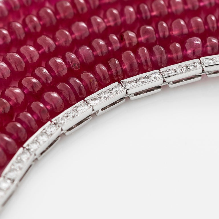 Garrard 'Red Rose' 18 Karat White Gold White Diamond Ruby Necklace For ...
