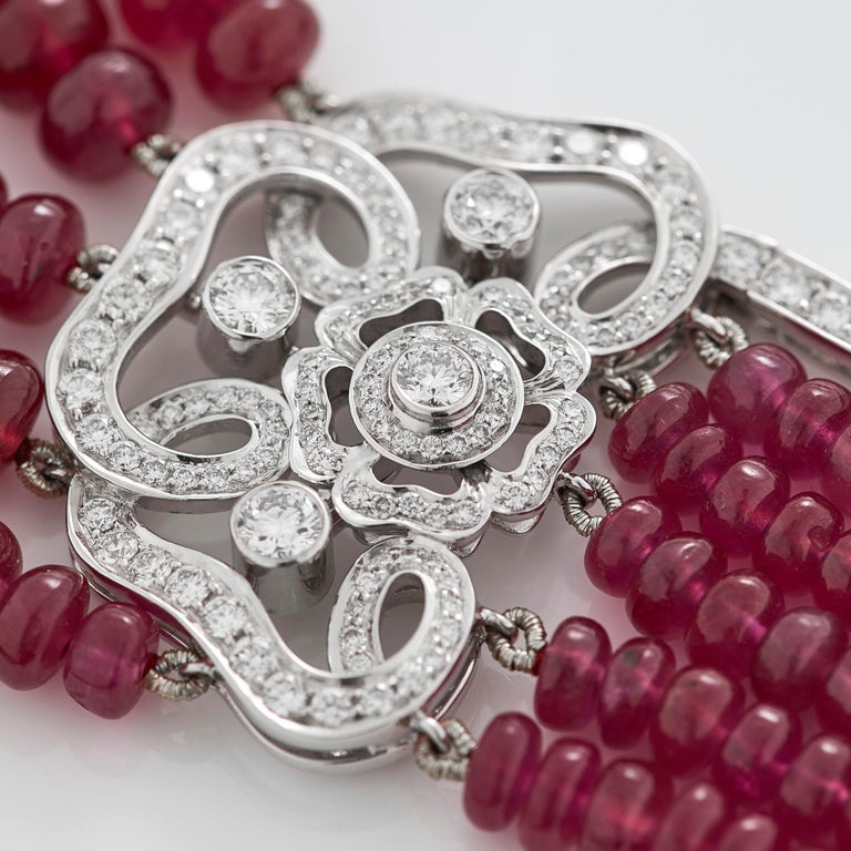 Garrard 'Red Rose' 18 Karat White Gold White Diamond Ruby Necklace For ...