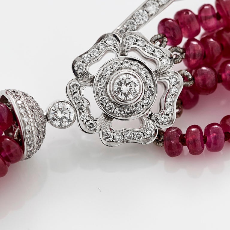 Garrard 'Red Rose' 18 Karat White Gold White Diamond Ruby Necklace For ...