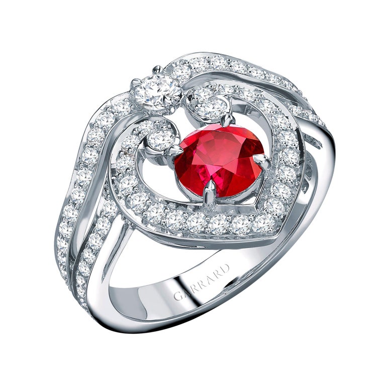Garrard 'Regal Cascade' 18 Karat White Gold, White Diamond and Ruby Ring For Sale at 1stDibs