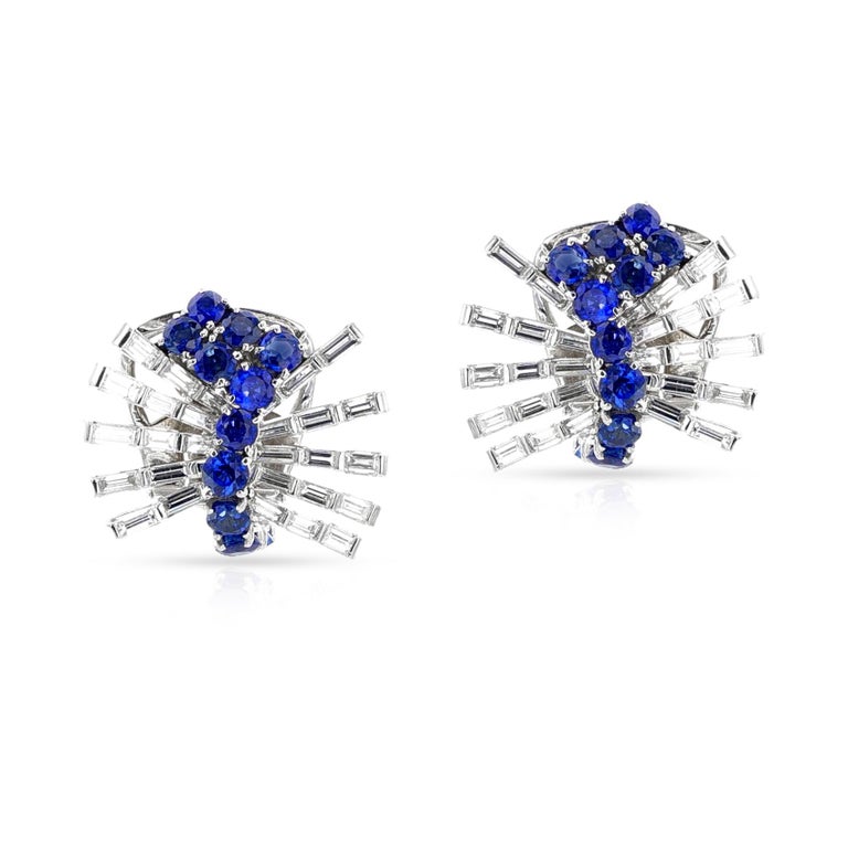 Garrard Sapphire and Diamond Earrings, 18k White For Sale at 1stDibs