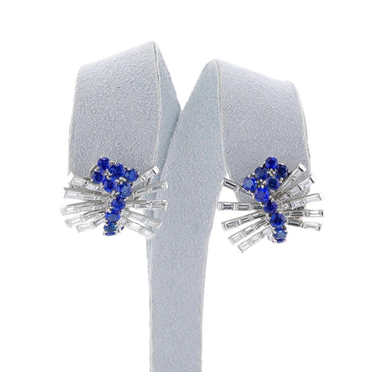 Garrard Sapphire and Diamond Earrings, 18k White For Sale at 1stDibs