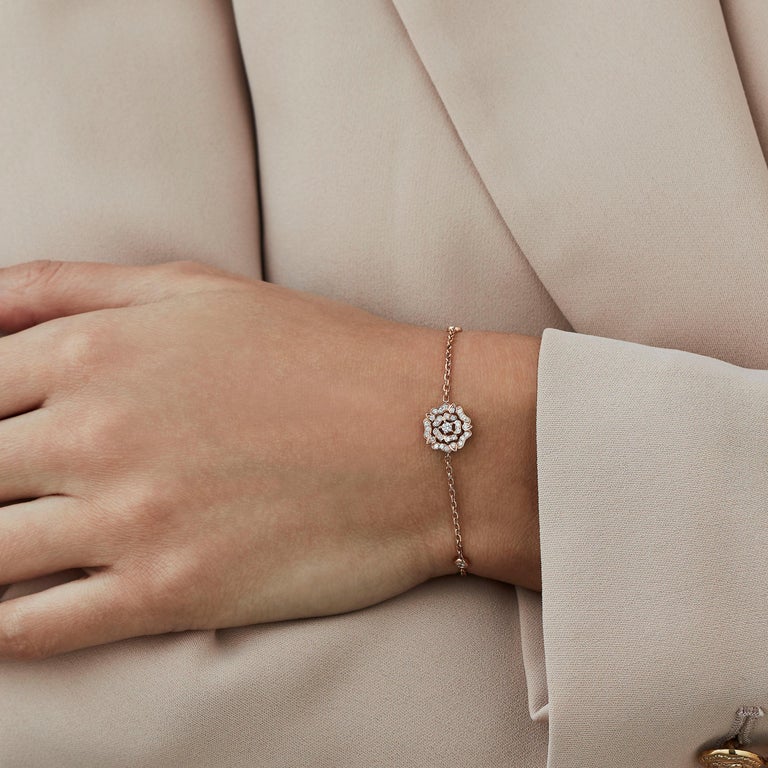 Garrard 'Tudor Rose' 18 Karat Rose Gold Round White Diamond Bracelet ...