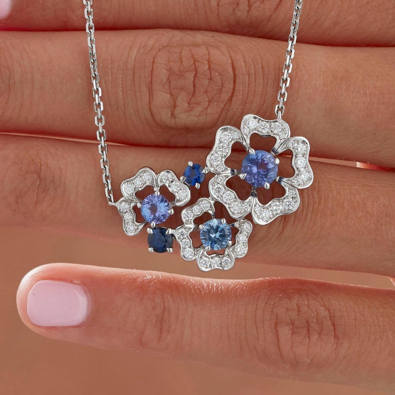 Garrard 'Tudor Rose Petal' 18 Karat Gold Diamond and Blue Sapphire ...