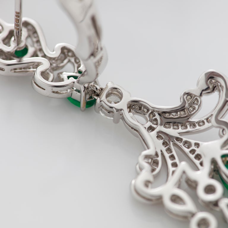 Garrard 'Waterlily' 18 Karat White Gold White Diamond Emerald Drop ...