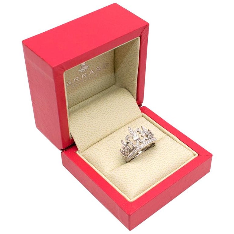 Garrard White Gold Diamond Crown Ring - Size 5 For Sale at 1stDibs