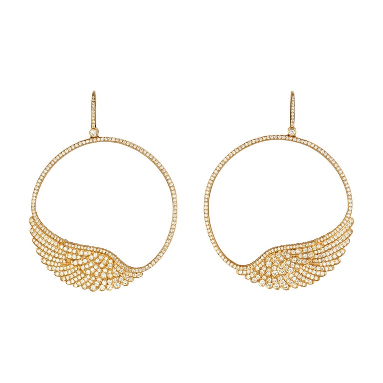 Garrard 'Wings Classic' 18 Karat Yellow Gold White Diamond Large Hoop ...