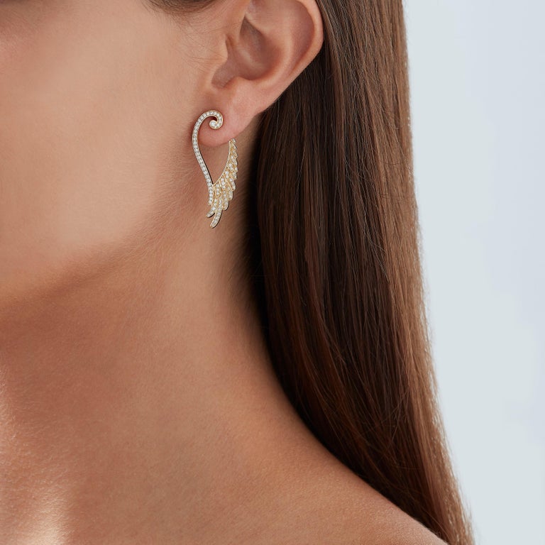 Garrard 'Wings Embrace' 18 Karat Yellow Gold and White Diamond Earrings ...