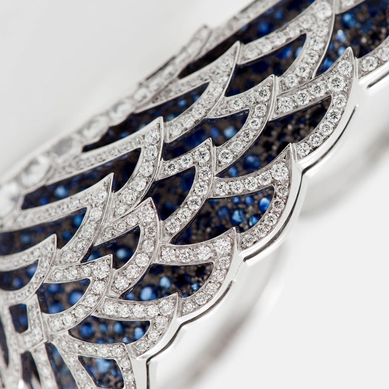 Garrard 'Wings Lace' 18 Karat White Gold White Diamond and Sapphire ...