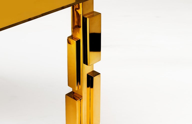 Garrido Cuspid Rectangular Coffee Table in 24K Yellow Gold and Bronze ...