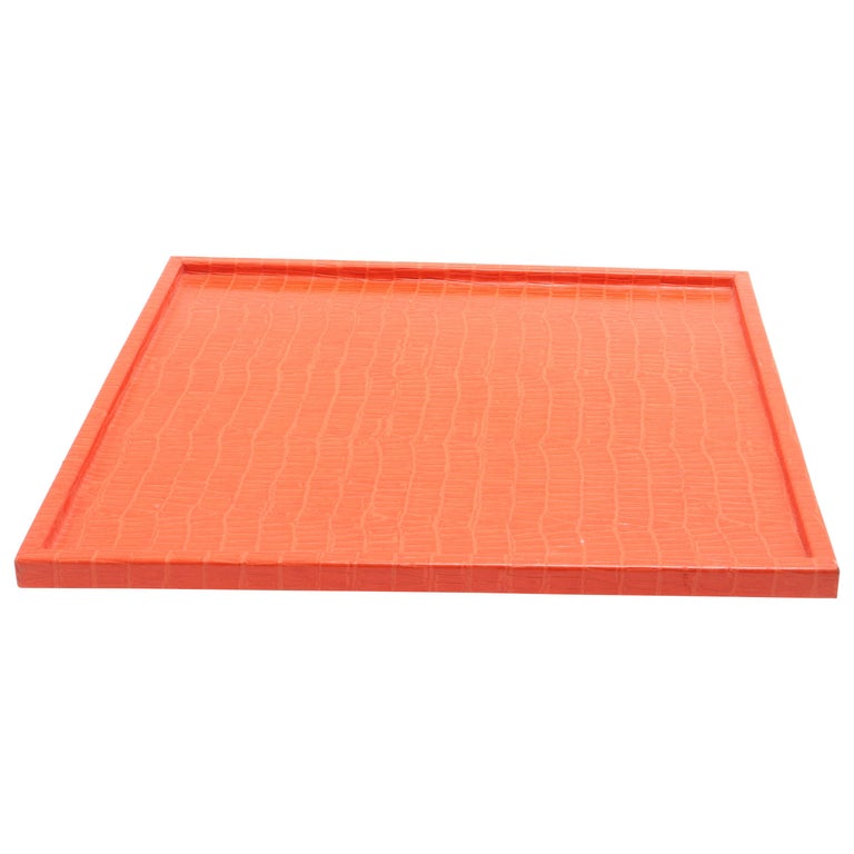 Garrison Rousseau Modern Orange Faux-Leather Square Serving Tray at 1stDibs