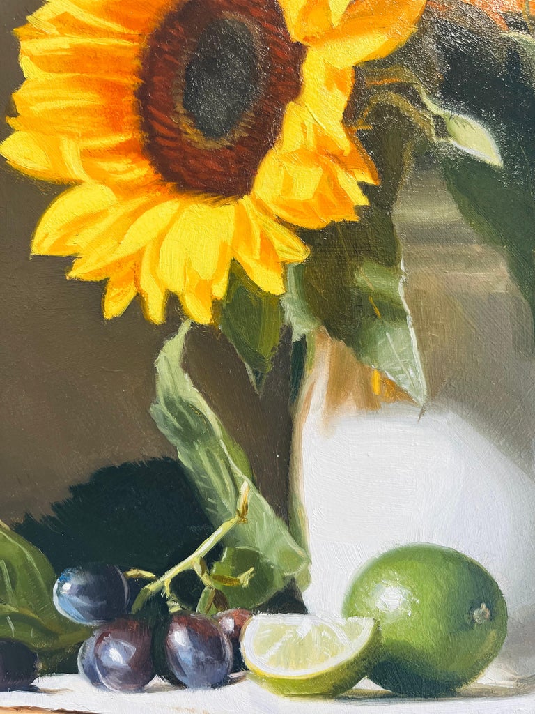 Garry Morrow - Sunflowers in a White Jug with a Lime - original still ...