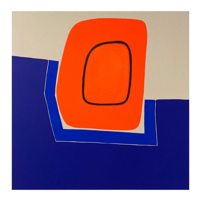 Gary Griffin - "Fifth Ward" Contemporary Orange and Blue Tone Geometric ...
