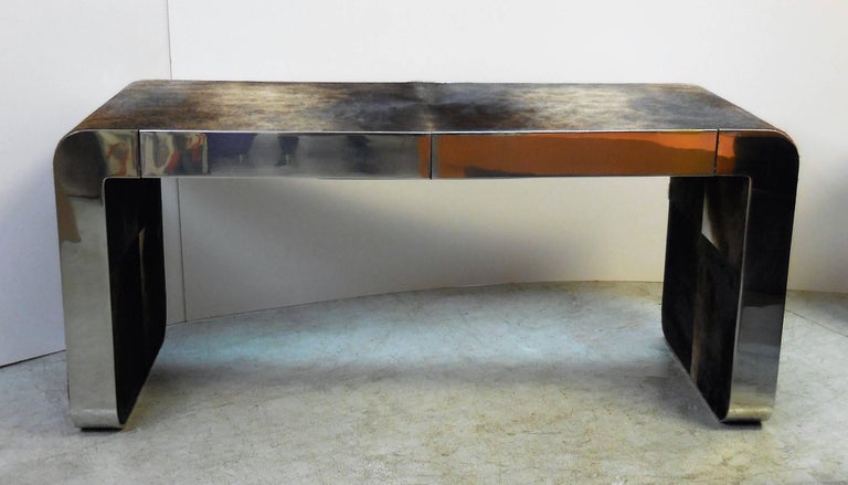 Gary Gutterman Polished Stainless Steel and Natural Hide Waterfall Desk ...