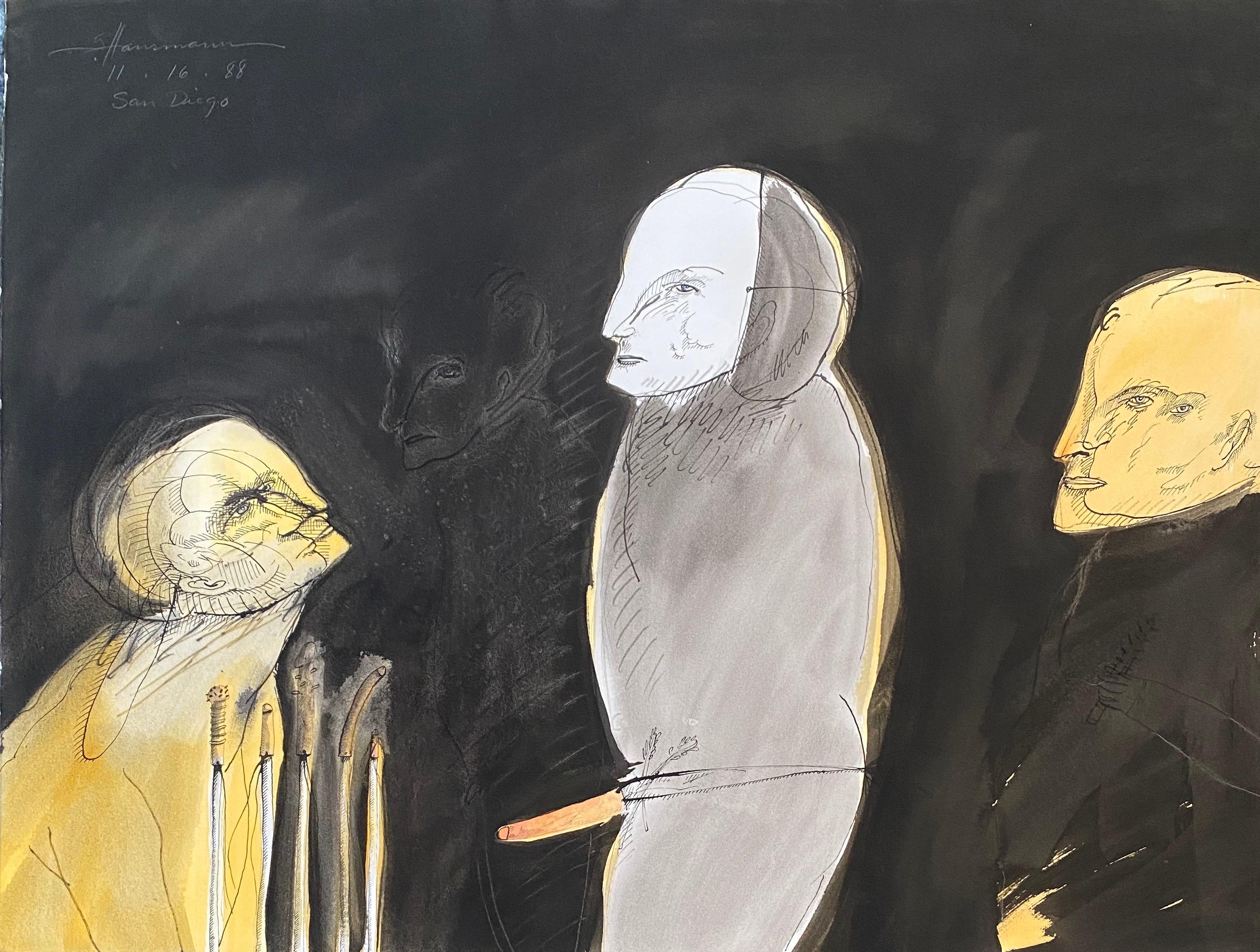 Gary Hansmann - Modern Figurative Surrealism Watercolor, Drawing - "The ...