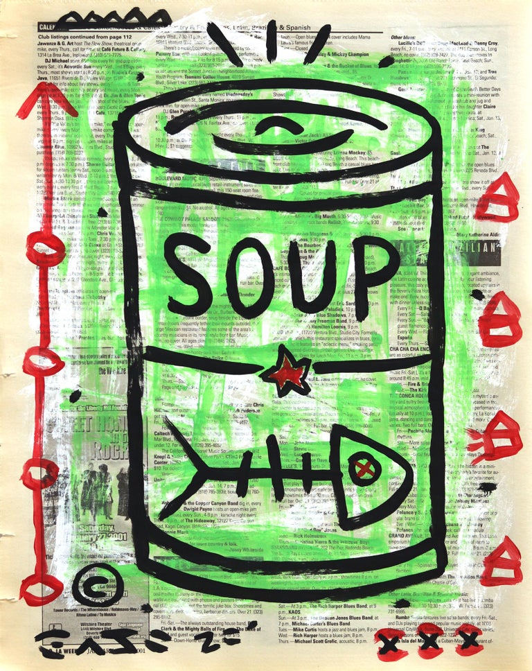 Gary John - ""Fish Can" - Peinture originale verte contemporaine de ...