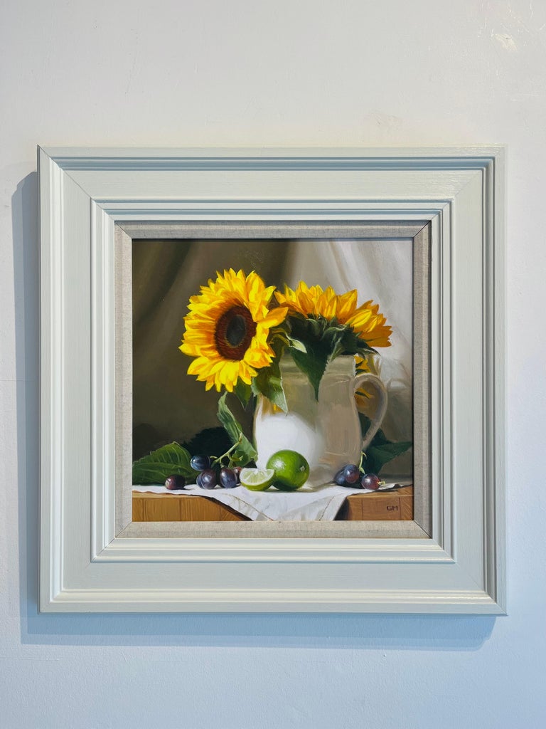 Gary Morrow - Sunflowers in a White Jug with a Lime - original still ...