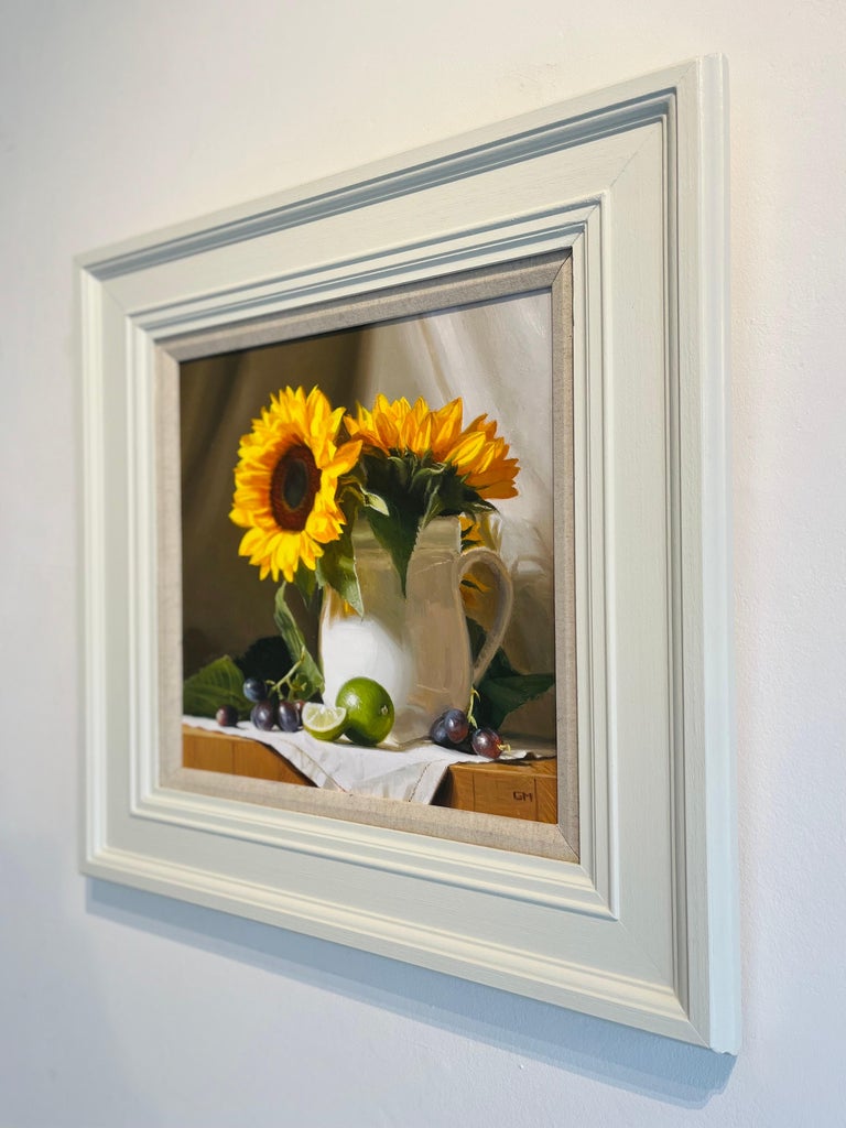 Gary Morrow - Sunflowers in a White Jug with a Lime - original still ...