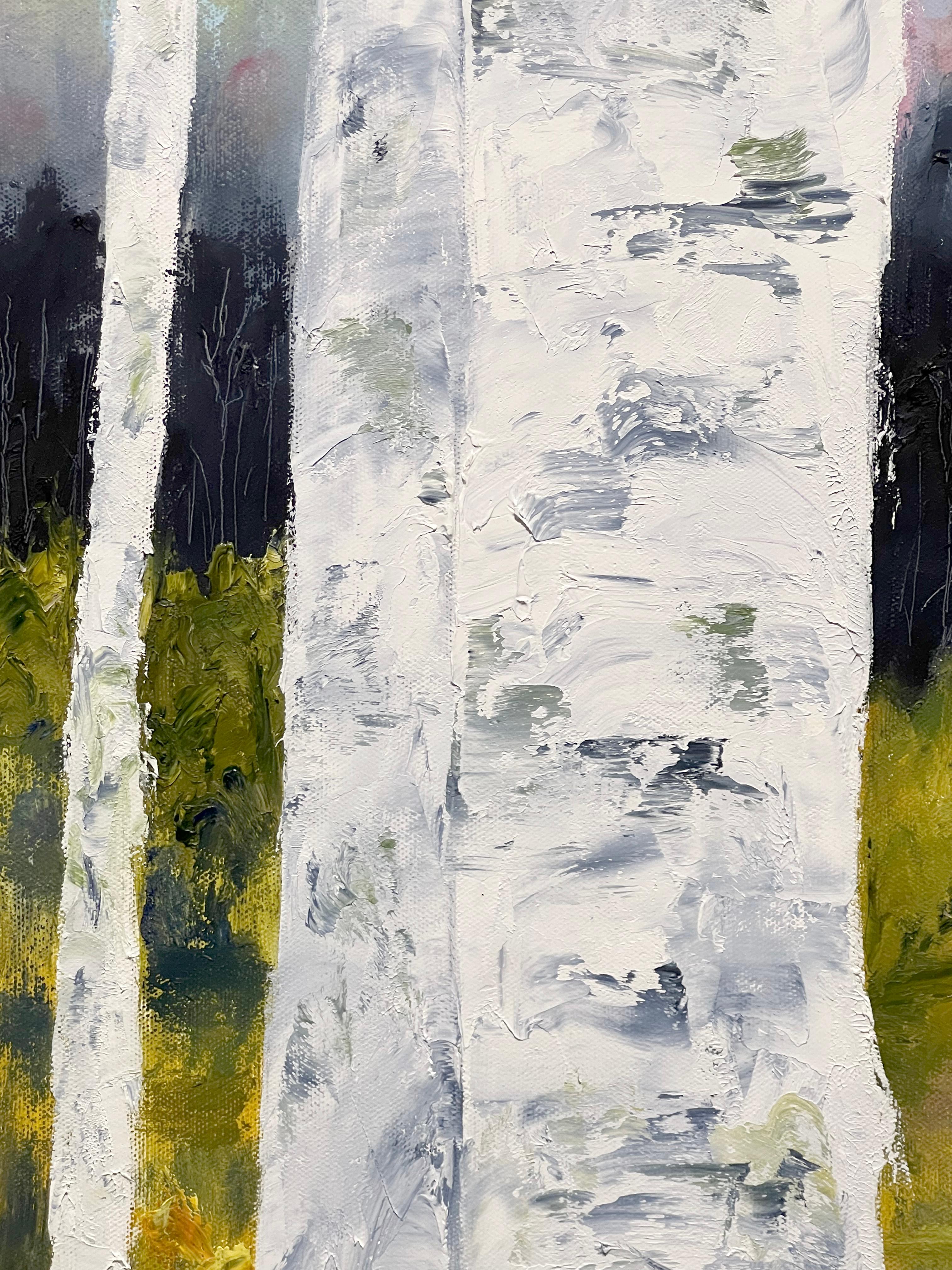 Gary Zack - Gary Zack, "Birch Forest", Colorful Tree Landscape Oil ...