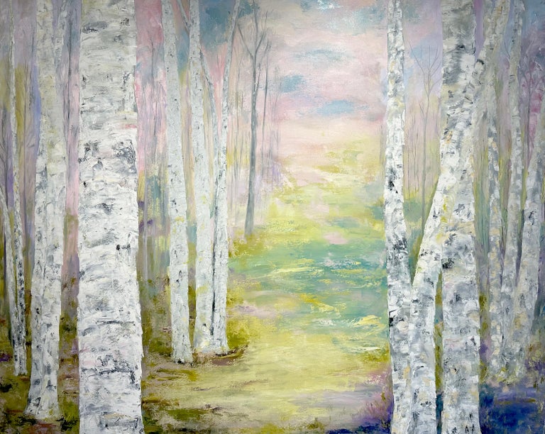 Gary Zack - Gary Zack, "Rebirth", 48x60 Colorful Pastel Birch Tree ...