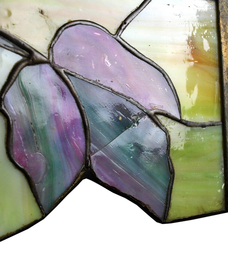 Gas/Electric Pendant with Leaded Glass Floral Shade at 1stDibs