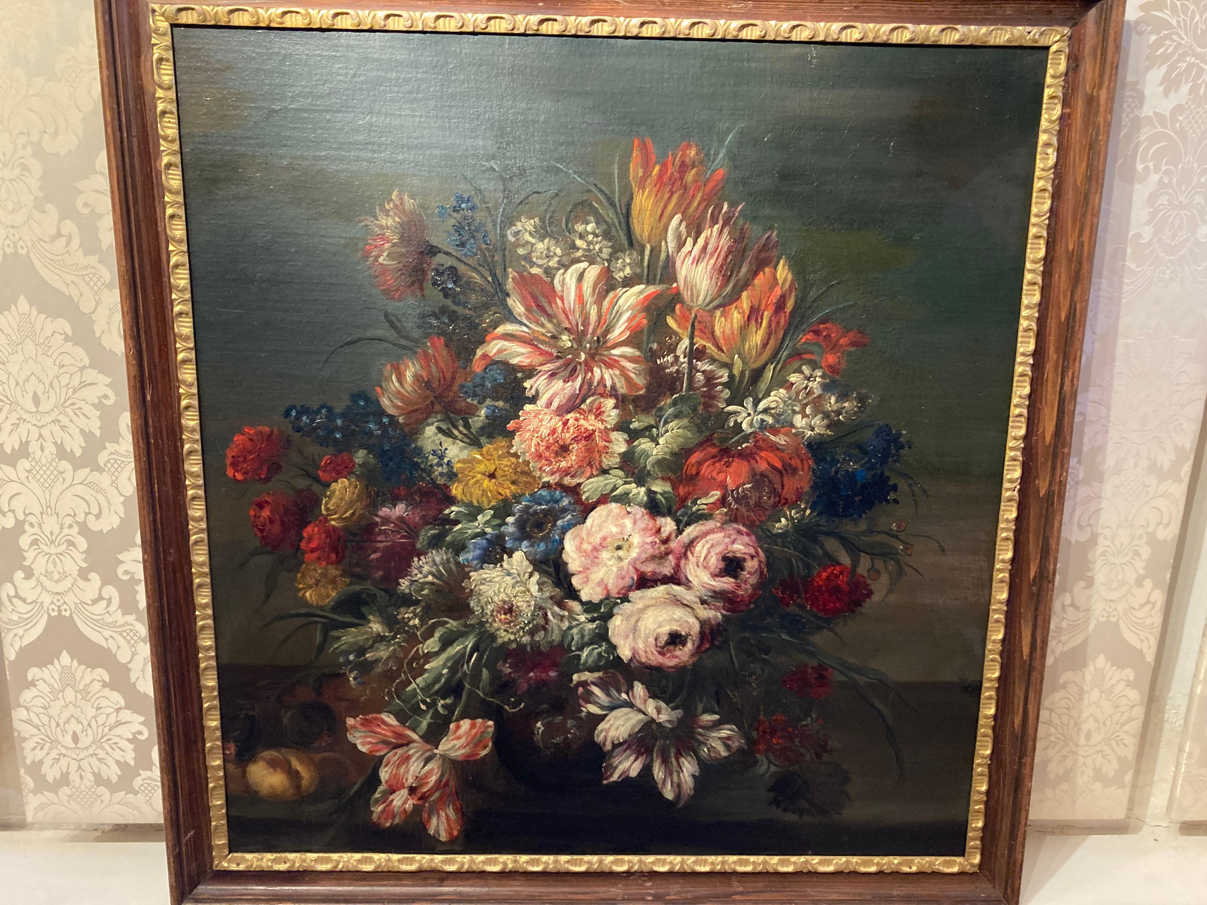 Large Flower Still Life, Circle Verbruggen, Flower Piece with Tulips and Roses at 1stDibs