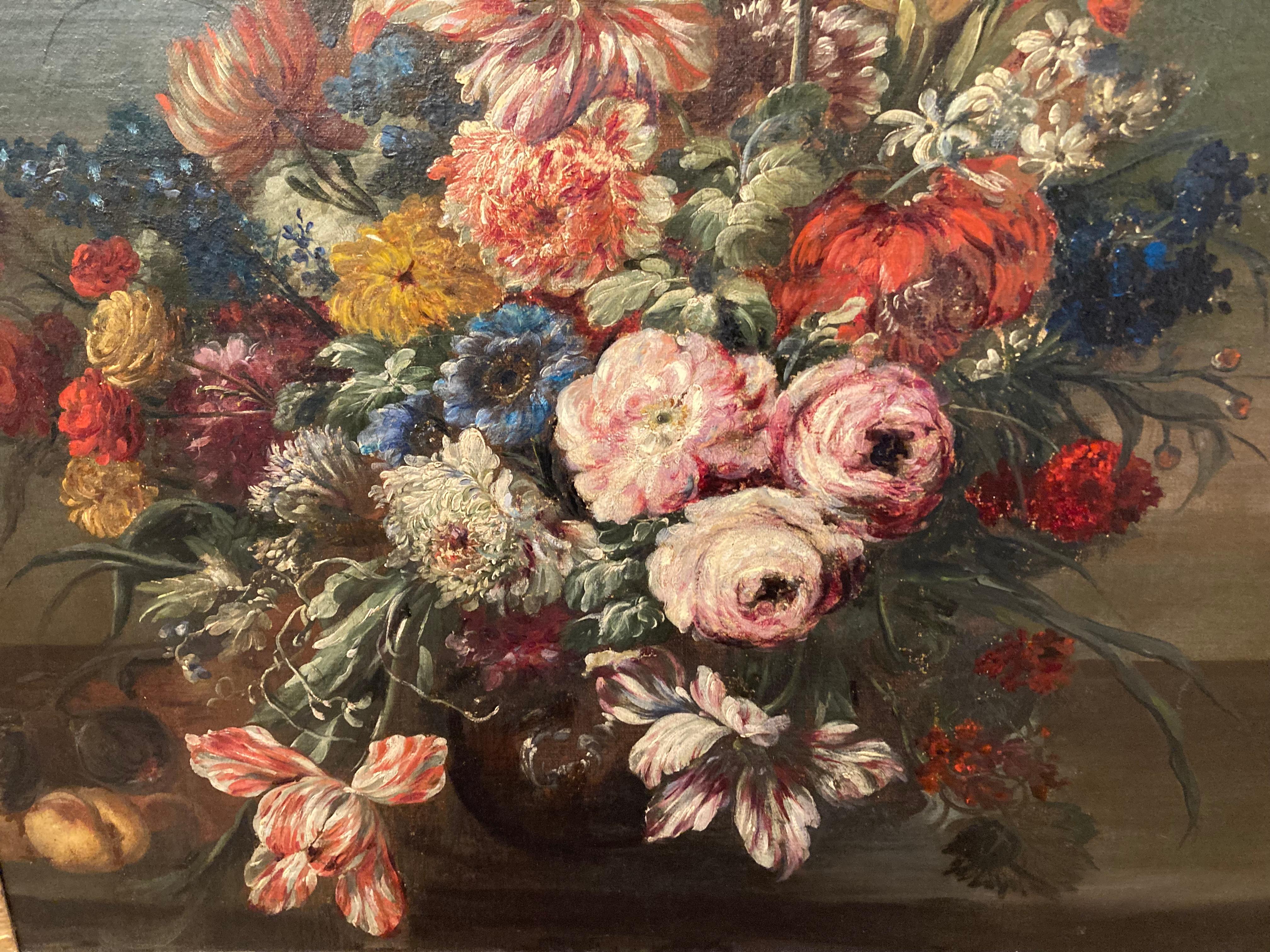 Large Flower Still Life, Circle Verbruggen, Flower Piece with Tulips and Roses at 1stDibs