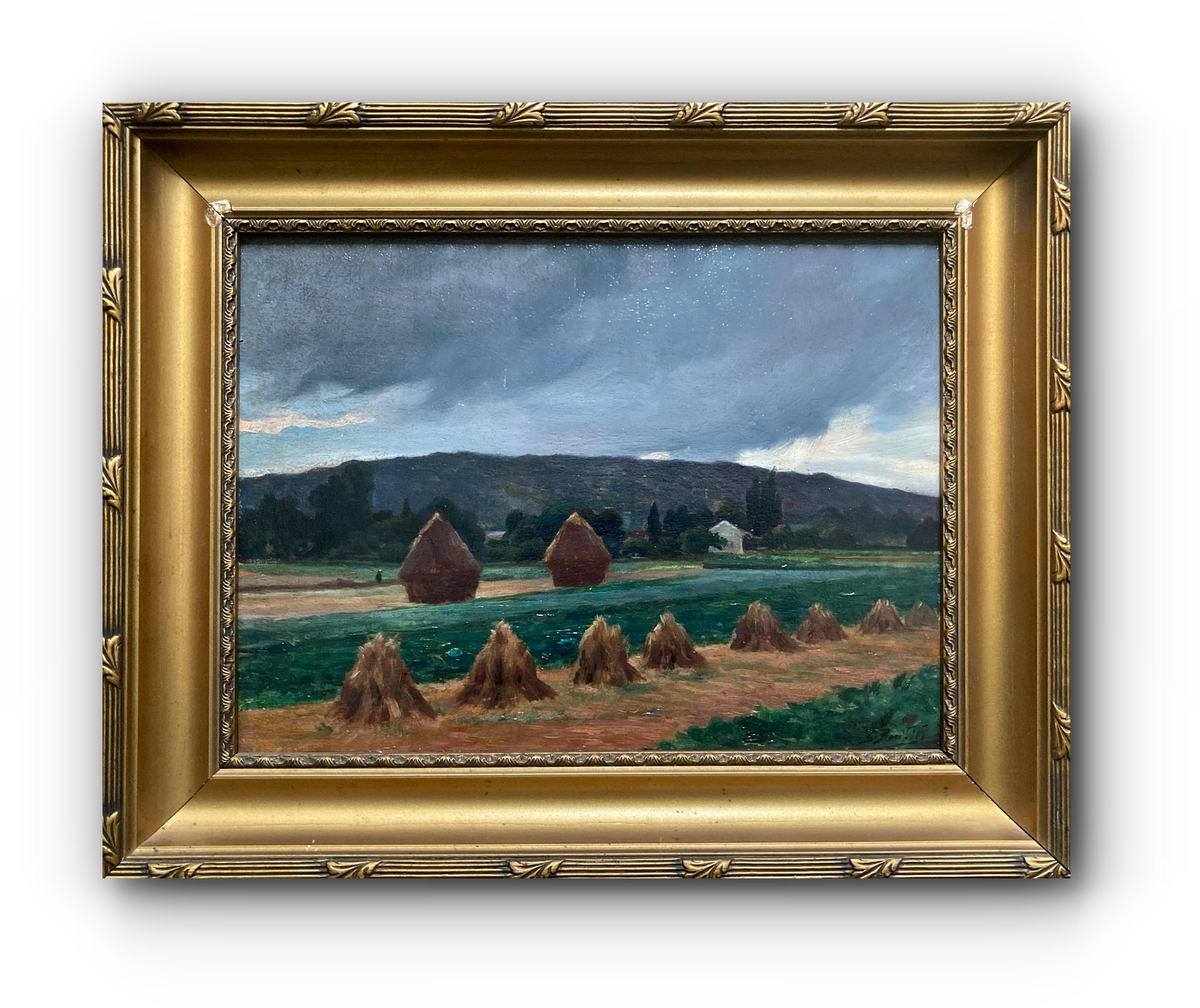 Gaston Bonfils - Farm with Haystacks (exhibited 1897 Paris Winter Salon ...