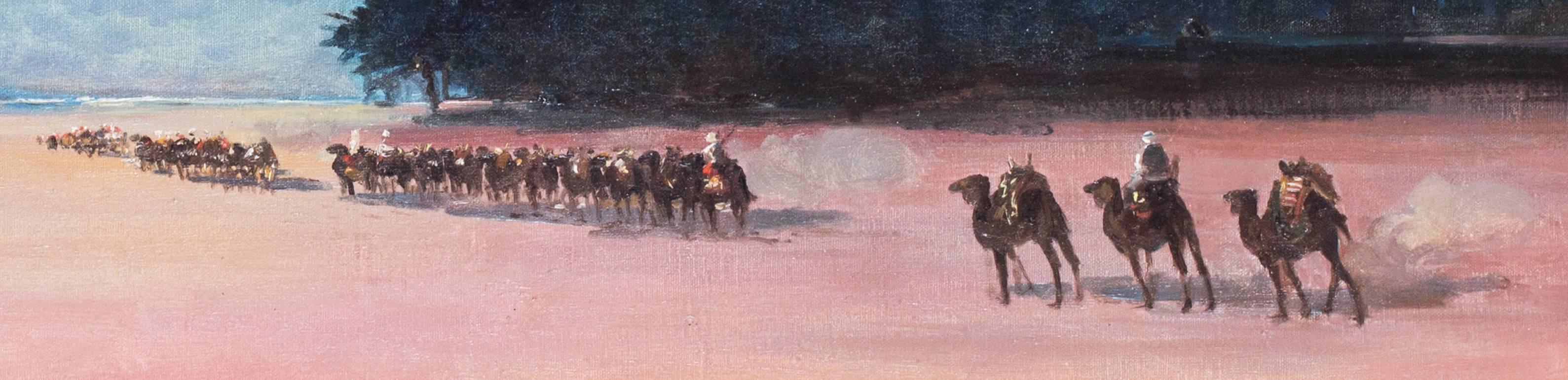 Gaston de la Perriere - A 19th Century French oil painting of camels in ...