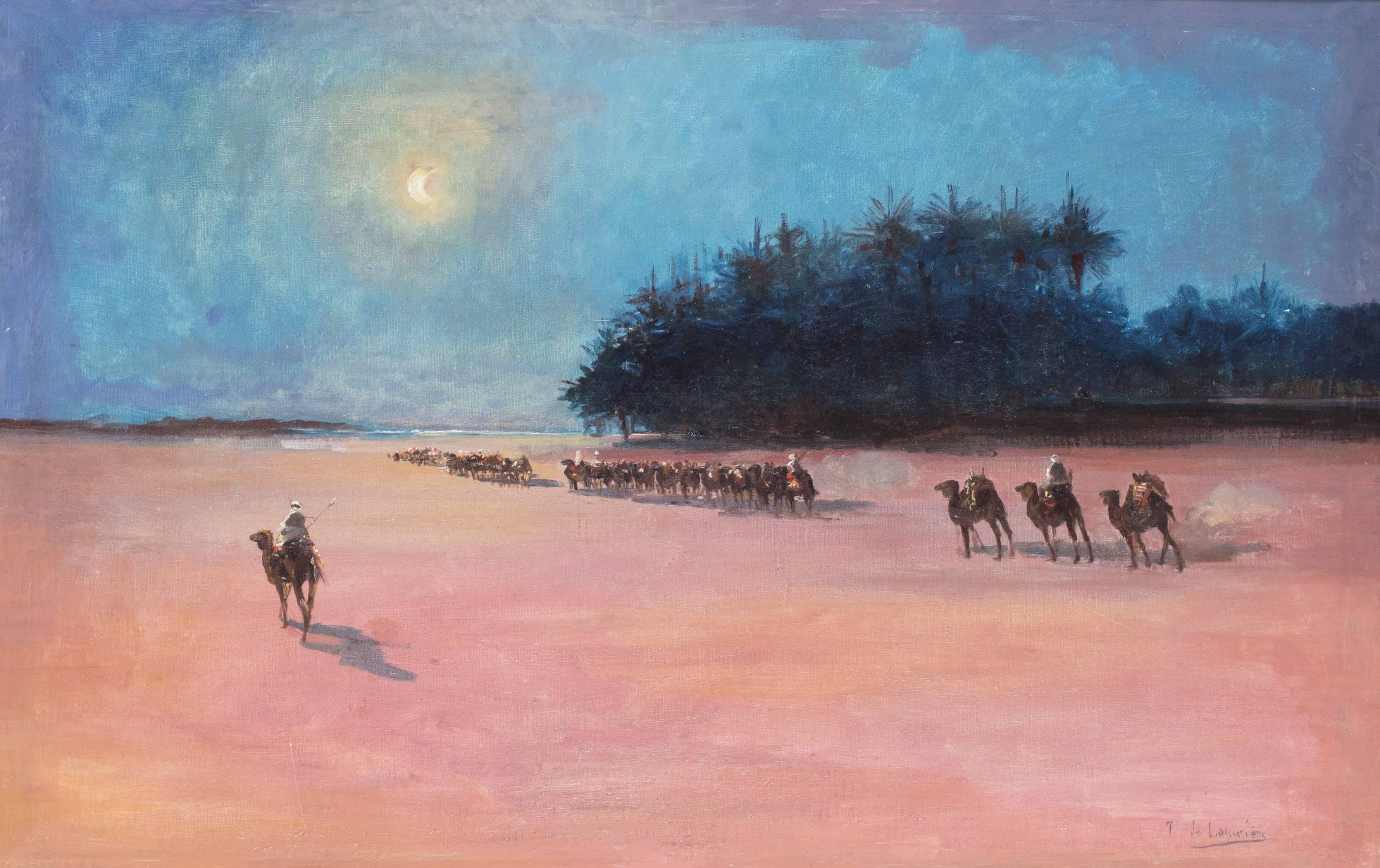 Gaston de la Perriere - A 19th Century French oil painting of camels in ...