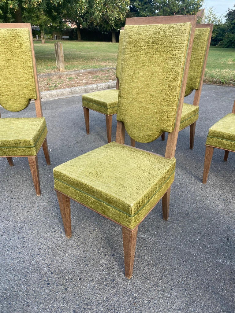 Maurice Jallot, Set of Seven Art Deco Chairs in Oak, circa 1930/1940 ...