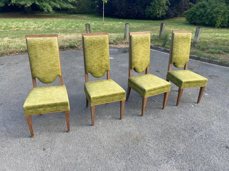 Maurice Jallot, Set of Seven Art Deco Chairs in Oak, circa 1930/1940 ...