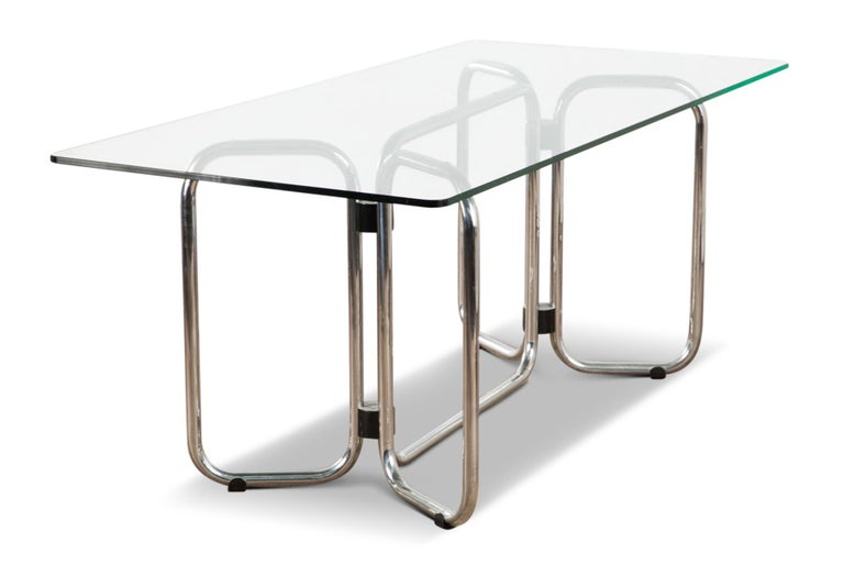 Gastone Rinaldi 1970s Chrome, Glass and Leather Dining Set for Rima ...