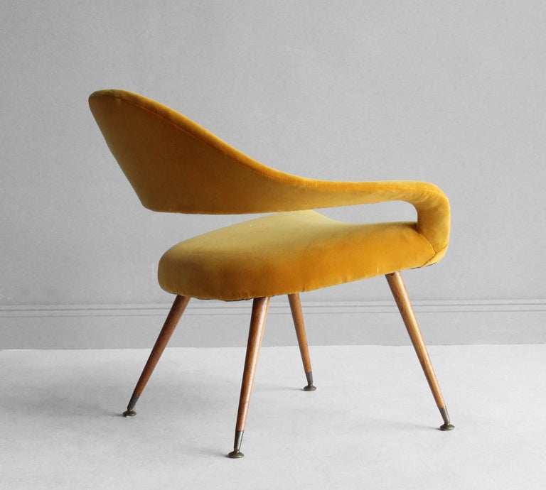 Gastone Rinaldi, Rare Lounge Chair, Yellow Velvet, Brass, Oak, RIMA ...