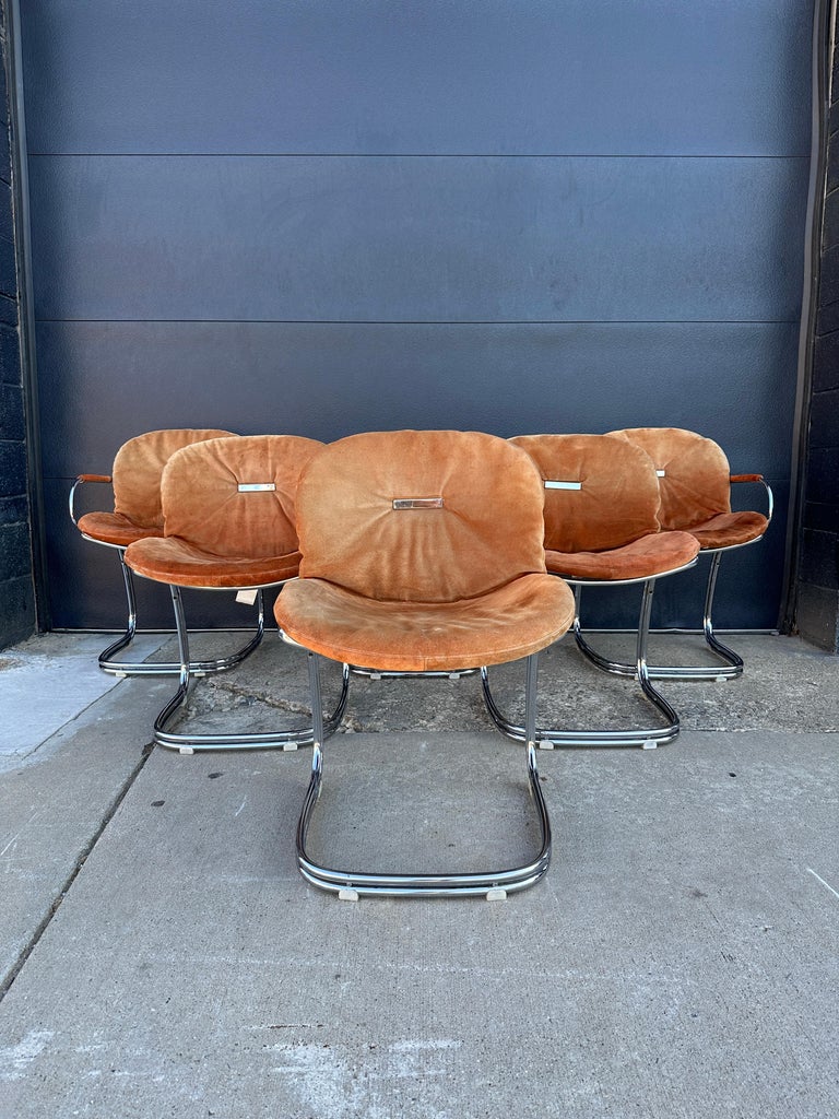 Gastone Rinaldi 'Sabrina' Cantilever Chrome Dining Chairs for Rima For ...