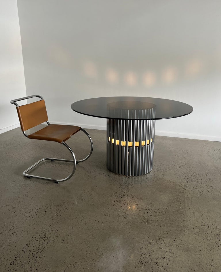 Gastone Rinaldi Smoked Glass and Chrome Dining Table For Sale at 1stDibs