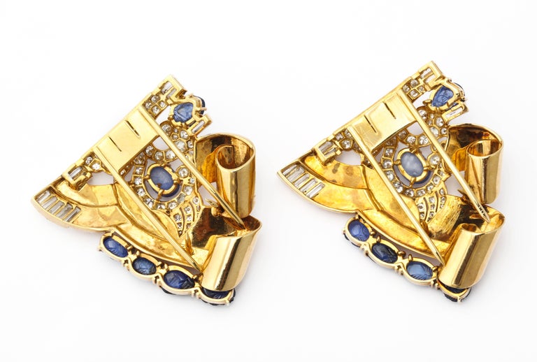 Gattle and Co. 1930s Sapphire Diamond Gold Bracelet and Dress Clips For ...