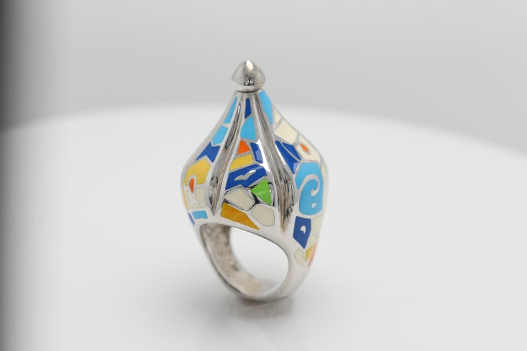 Gaudi Art Inspired Ring Sterling Silver Made in Italy Fine Enamel Ring ...