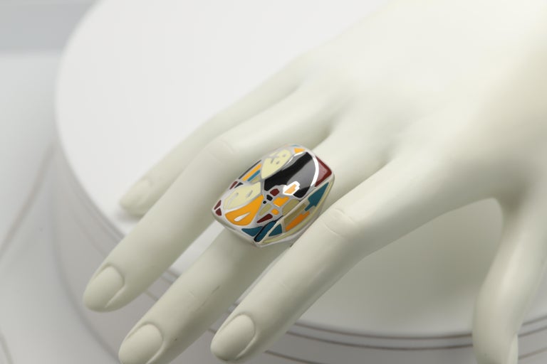 Gaudi Art Inspired Ring Sterling Silver Made in Italy Fine Enamel Ring ...