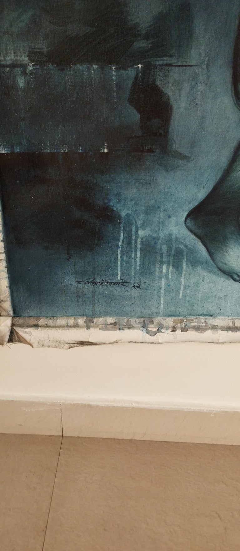 Gaurango Beshai - Devotee, Acrylic on Canvas, Blue Color by ...