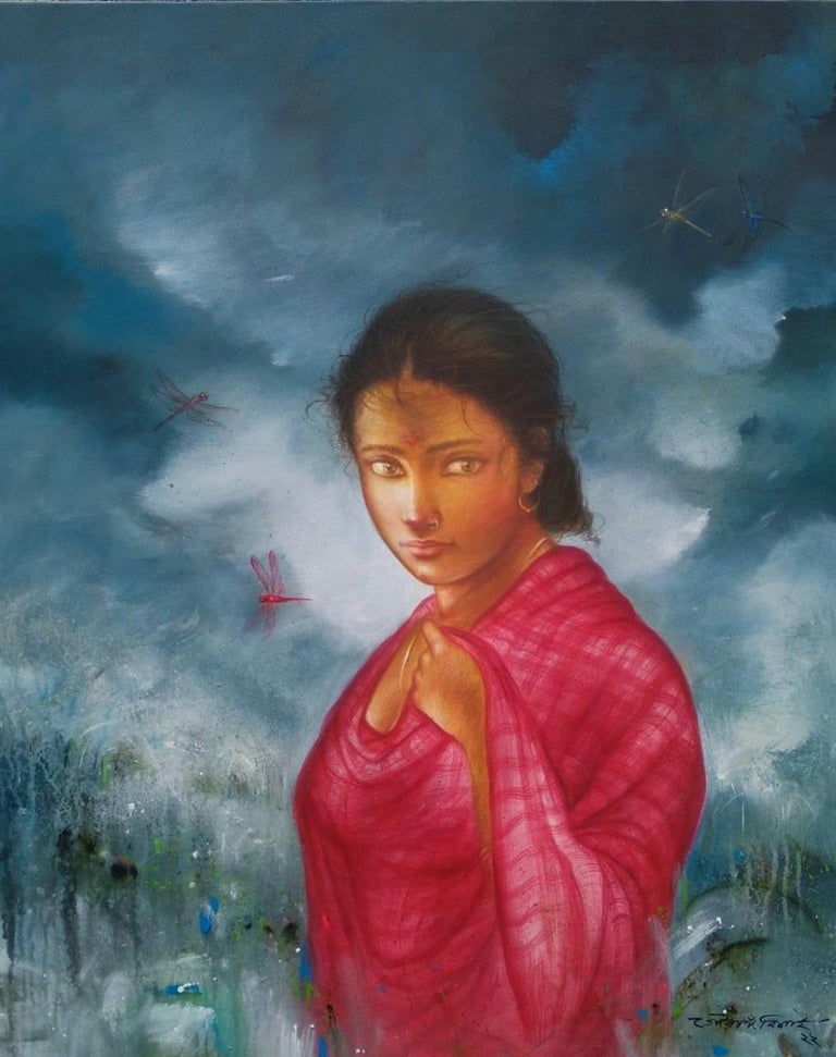 Gaurango Beshai - Uma, Acrylic on Canvas, Red, Blue Colors by ...