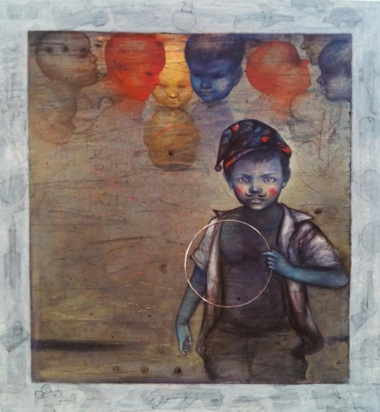 Gaurango Beshai - Untitled, Acrylic on Canvas, Blue, Red, Brown by ...