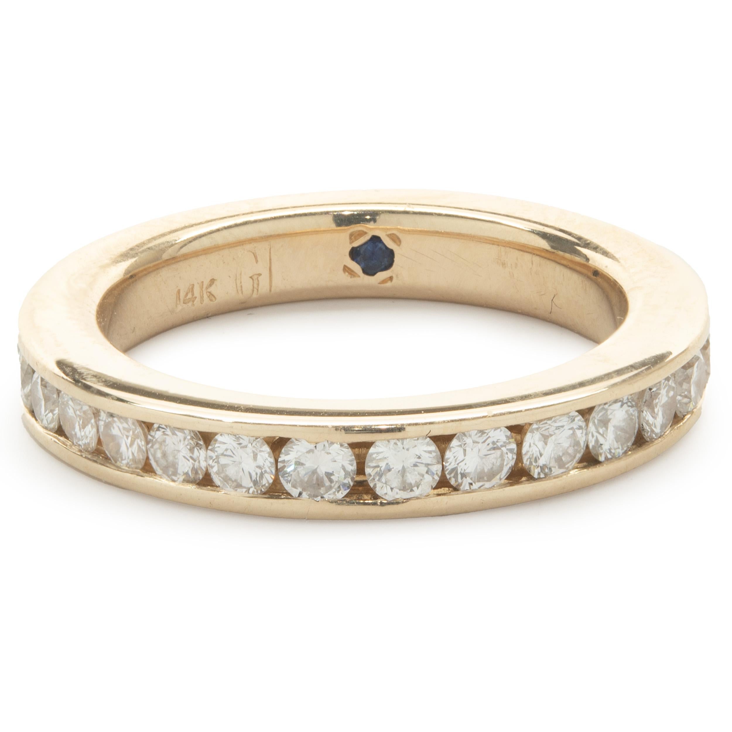 14 Karat Yellow Gold Wide Channel Set Double Row Diamond Band For Sale ...