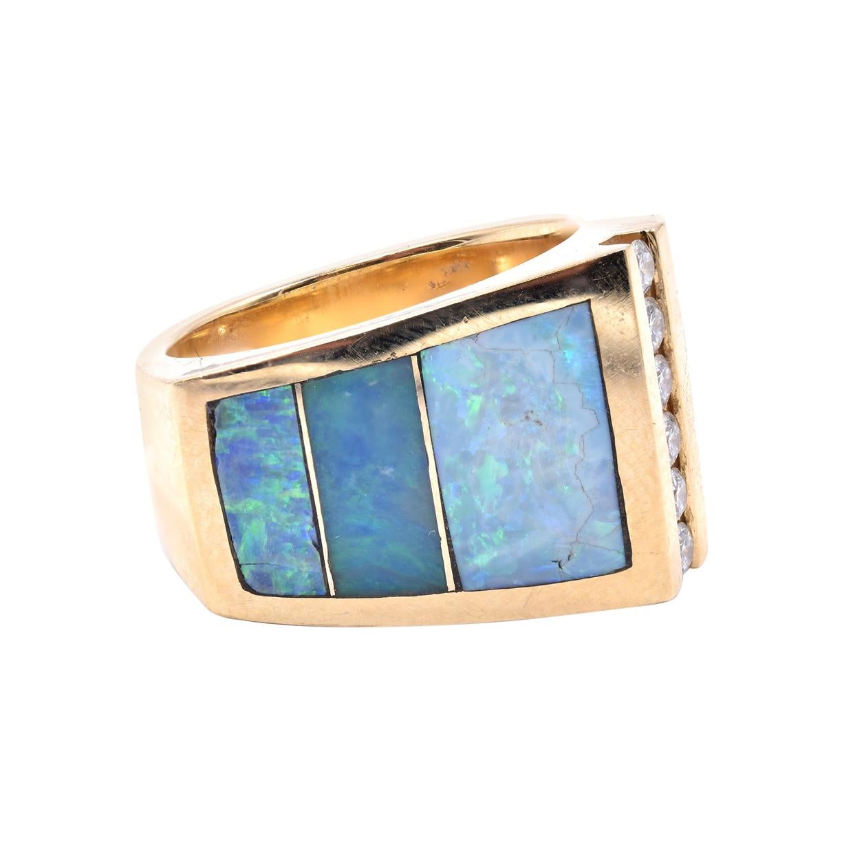 Gauthier 18 Karat Yellow Gold Diamond and Opal Inlay Ring For Sale at ...