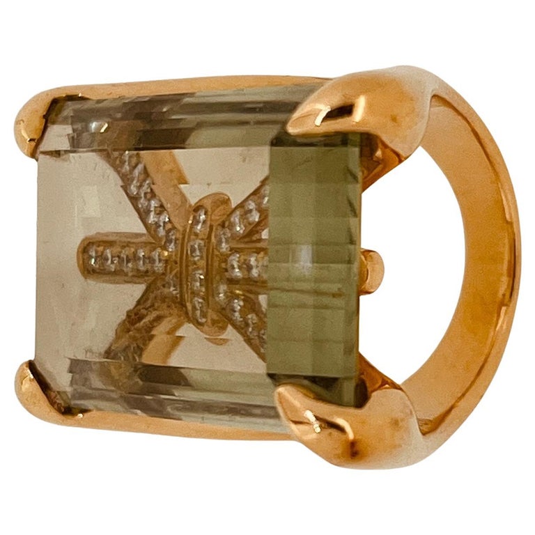 18ct Gold Ring Centering a 27ct Square Cut Beryl With Inner 0.57ct Pave ...